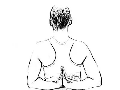 Reverse prayer pose, which allows you to create a beautiful posture, maintain youth and health