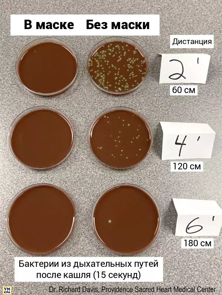 Lo scienziato ha mostrato chiaramente la differenza nella diffusione dei batteri con e senza maschera medica.