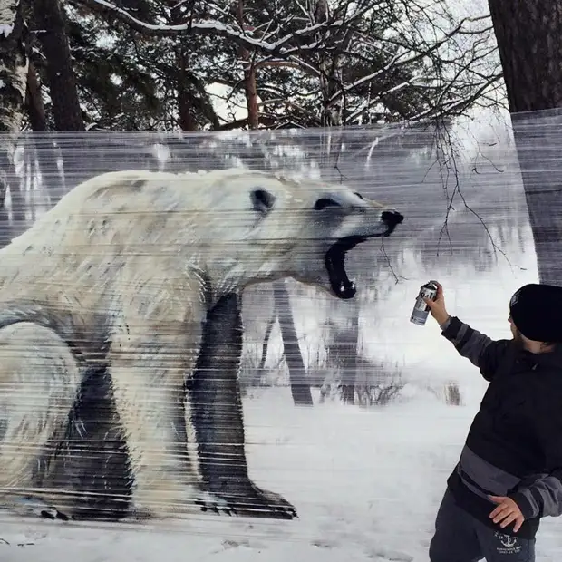 Cellograffiti: unconventional graffiti nyob rau hauv hav zoov los ntawm artist Evgeniy Ches