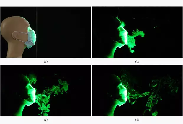 Shpërndarja e mikropikave gjatë frymëmarrjes në një respirator N95 me një valvul nxjerrjeje