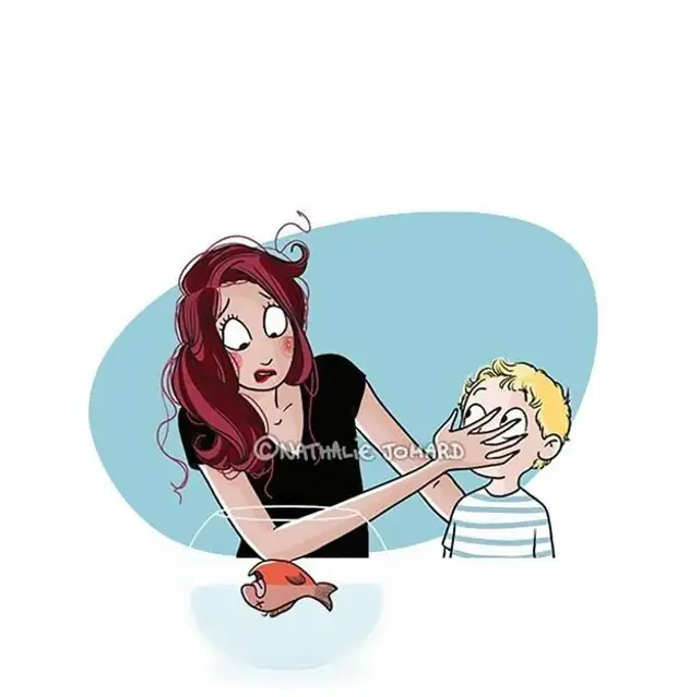 Neviete, čo robiť, keď vášmu dieťaťu zomrie zvieratko Natalie Zhomar, výchova, deti, ilustrácia, výtvarník, humor