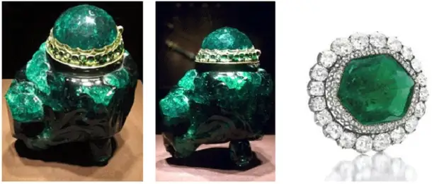 Vása de emeralds iomlána agus bróiste de Empress na Rúise Ekaterina Alekseevna