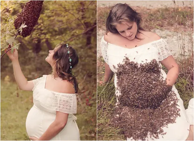 Hamile bir kız 20 bin arıyla fotoğraf çektirdi
