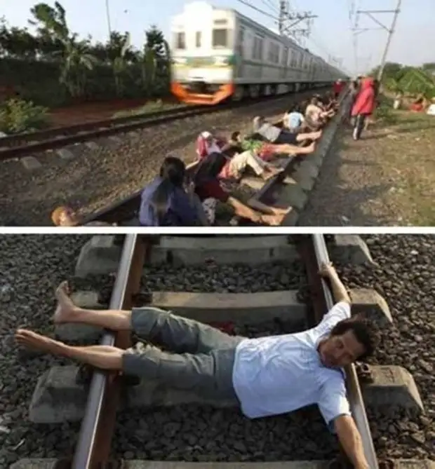 Bilder för acostado en las vias del tren