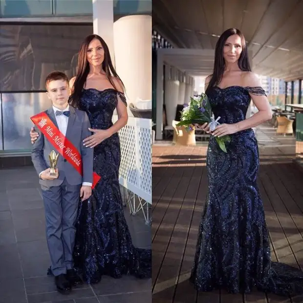 Svetlana Gass co seu neto, tamén gañadora do concurso de beleza