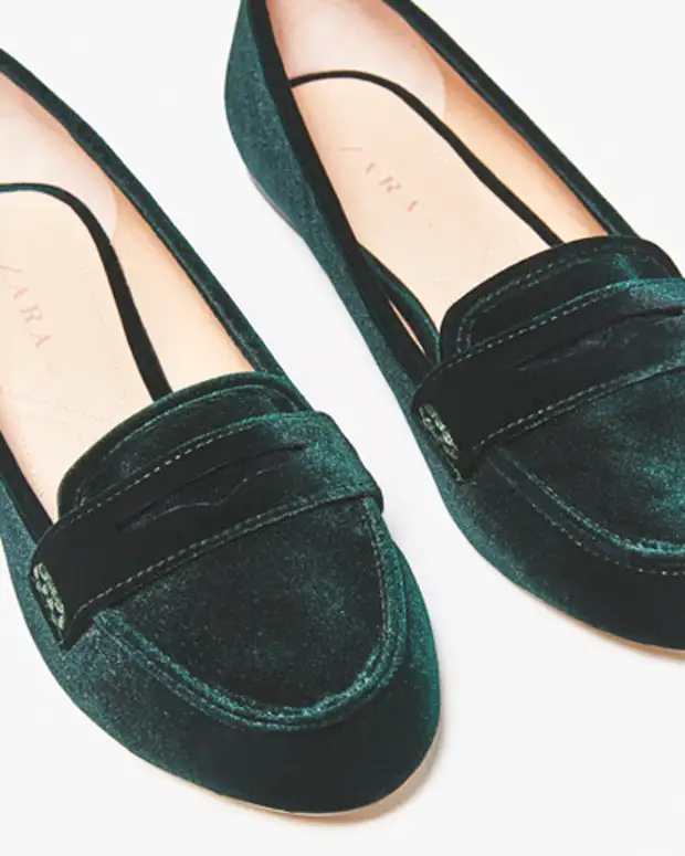 Velvet loafers, Zara