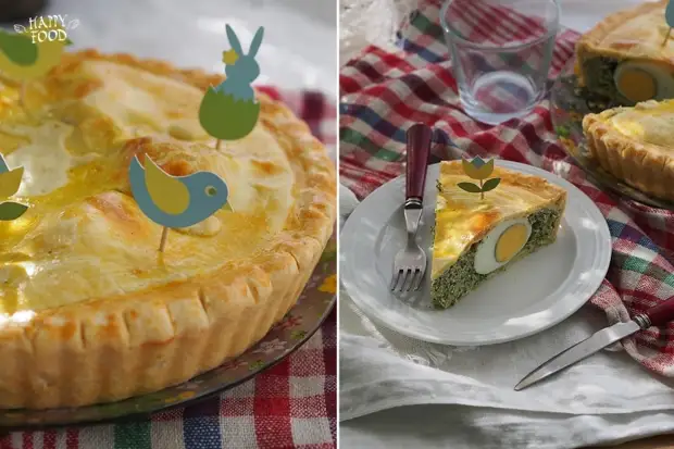 Bolo de Pascua con espinacas, feta e ovos