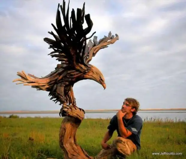 由海滩上发现的木头制成的惊人雕塑