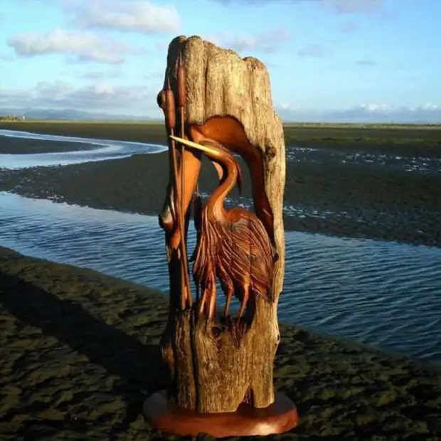 由海滩上发现的木头制成的惊人雕塑