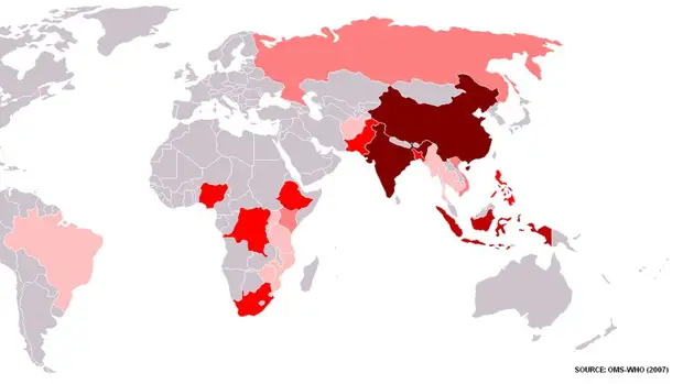 22 земји со 80% од глобалните случаи на ТБ, 2007 ...