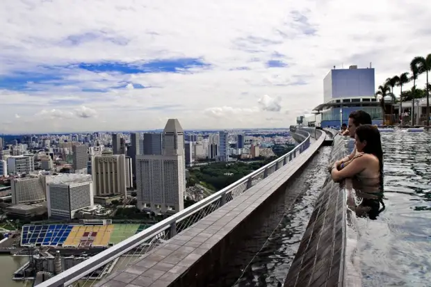 La piscina più alta del mondo, Singapore, tetto del Marina Bay Sands Skypark