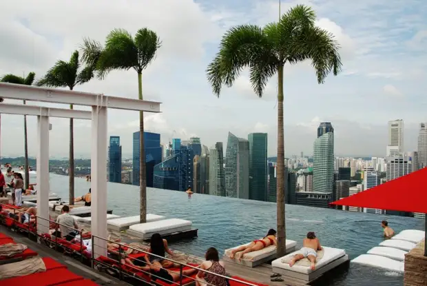 世界で最も高いプール、シンガポール、マリーナベイサンズスカイパークの屋根