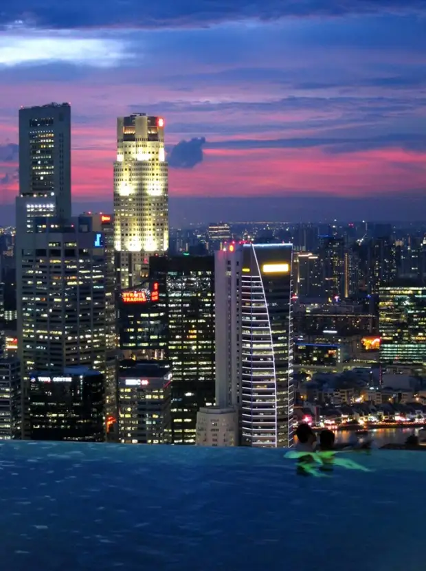 สระว่ายน้ำที่สูงที่สุดในโลก สิงคโปร์ หลังคา Marina Bay Sands Skypark